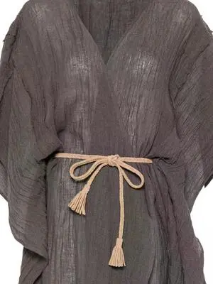 120% Lino Belted Kaftan Maxi Dress - Grey