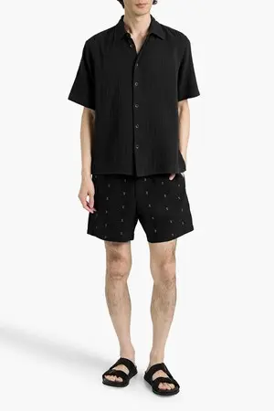 Rag & Bone Marc Embroidered Cotton And Linen-blend Drawstring Shorts