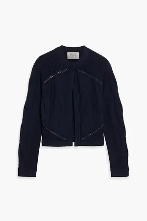 TWP Chain-embellished Cable-knit Merino Wool Cardigan - Navy