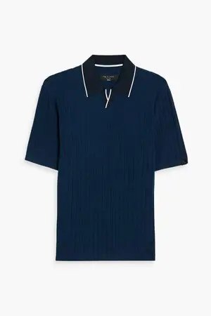 Rag & Bone Johnny Ribbed Pointelleknit Cottonblend Polo Shirt - Navy