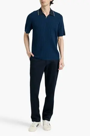 Rag & Bone Johnny Ribbed Pointelleknit Cottonblend Polo Shirt - Navy