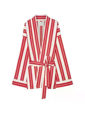 FORTE_FORTE Striped Belted Jacket - Red