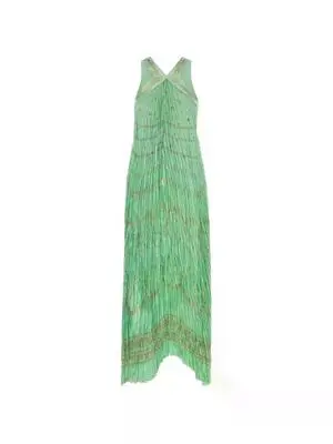 Alberta Ferretti Printed Plissé-effect Sleeveless Dress