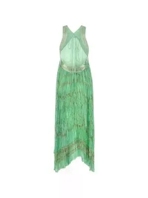 Alberta Ferretti Printed Plissé-effect Sleeveless Dress
