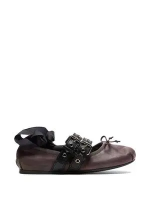 Miu Miu Buckle-strap Lace-up Ballet Flats - Brown