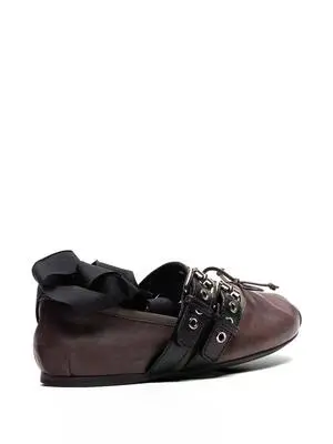 Miu Miu Buckle-strap Lace-up Ballet Flats - Brown