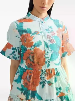 Erdem Floral-print Tiered Midi Dress - Blue