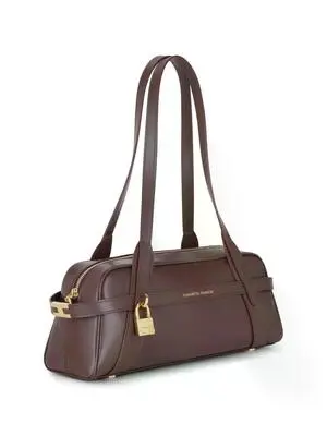 Elisabetta Franchi Small Padlock-detail Leather Shoulder Bag - Brown