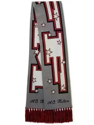 Off-White X Ac Milan Intarsia-knit Scarf - Grey