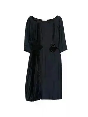 Prada Pleated Floral-appliqué Dress