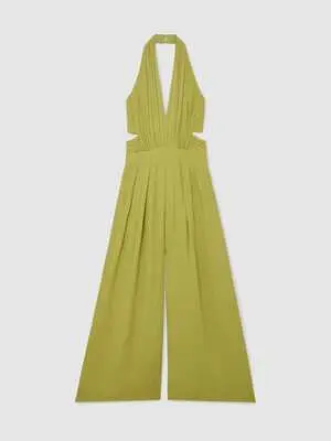 REISS Lainey Halterneck Pleated Wide-leg Jumpsuit