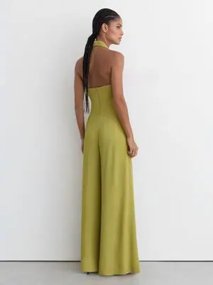 REISS Lainey Halterneck Pleated Wide-leg Jumpsuit