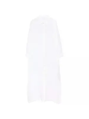 120% Lino Longline Linen Maxi Shirt Dress - White