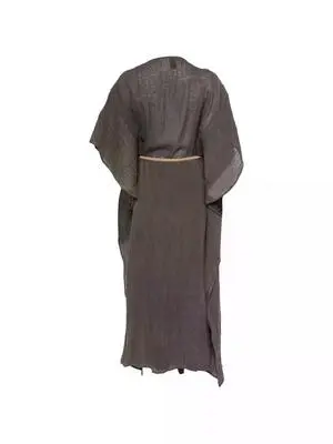 120% Lino Belted Kaftan Maxi Dress - Grey