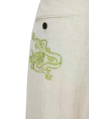 Shanghai Tang Herringbone Dragon-embroidered Trousers