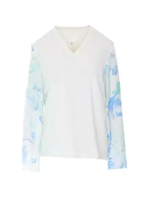 MAISON MARGIELA Floral-print V-neck T-shirt - White