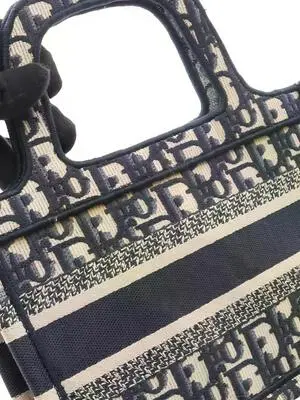 Dior 2000s Mini Book Tote Embroidered Tote Bag - Blue