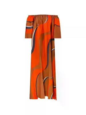 MAPOÉSIE Palao Madone Abstract-print Off-shoulder Dress - Brown