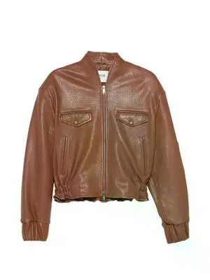 DUCIE Frankie Pebbled Leather Jacket - Brown