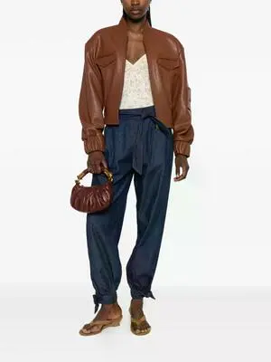 DUCIE Frankie Pebbled Leather Jacket - Brown