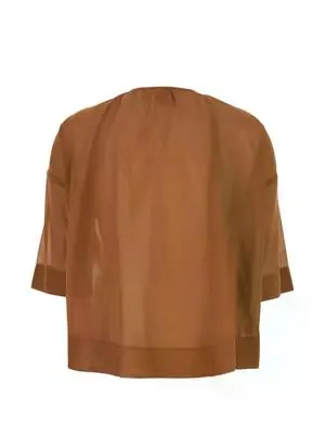 MERCI Tie-fastening Semi-sheer Blouse - Brown