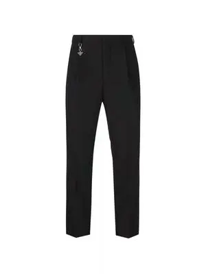 Prada Cotton Slim Fit Trousers With Enamelled Triangle Logo Detail - Black