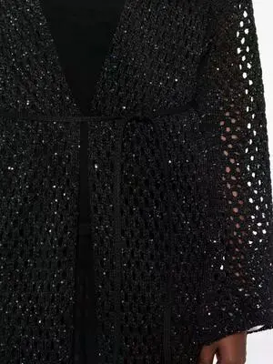 AKEP Sequin-embellished Open-knit Cardigan