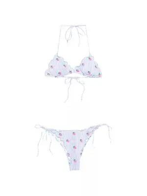 MC2 SAINT BARTH Strawberry Embroidered Bikini - Blue