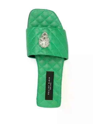 Philipp Plein Crystal Skull Matelassé Slides