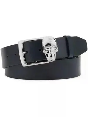 Philipp Plein Skull Buckle Leather Belt - Blue