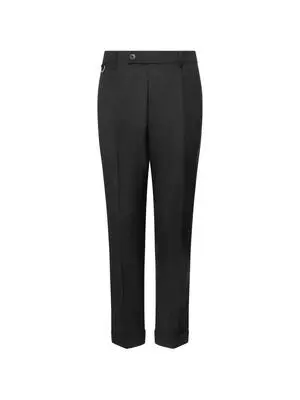 LOW BRAND Pleated Turn-up Trousers - Black