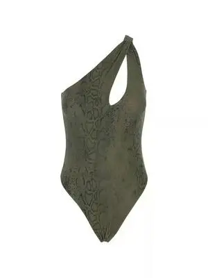 Federica Tosi Python-print One-shoulder Swimsuit - Green