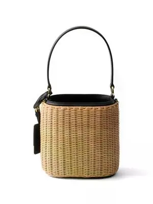 Prada Woven Bucket Bag With Leather Accents - Neutrals