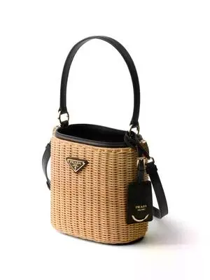 Prada Woven Bucket Bag With Leather Accents - Neutrals
