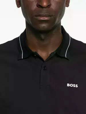 BOSS Stripe-trim Polo Shirt In Stretch Cotton - Black