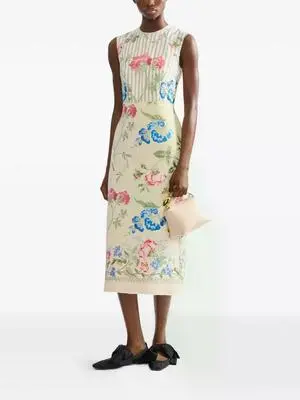 Erdem Floral-embroidered Striped Midi Dress