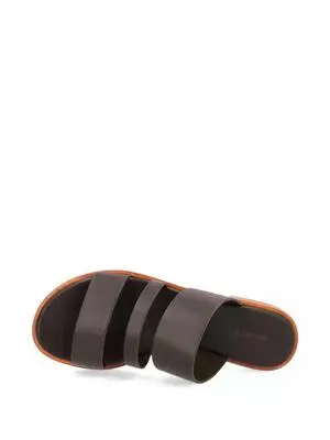 FRAU Triple-strap Leather Sliders - Brown