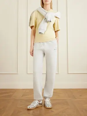 SPORTY & RICH Beverly Script Cotton-jersey Track Pants - Gray