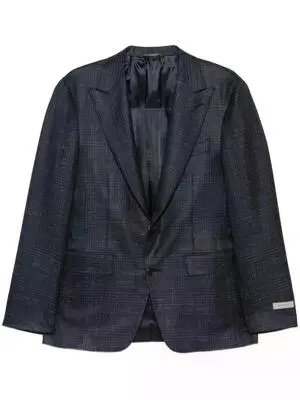 Canali Check-pattern Single-breasted Blazer - Blue