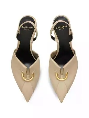 Balmain Cotton Gabardine Slingbacks With Piercing - Neutrals