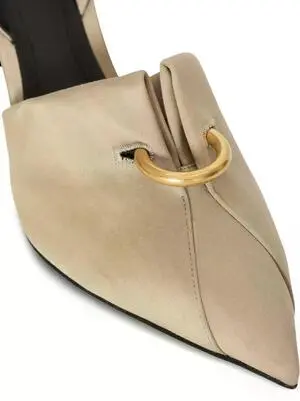 Balmain Cotton Gabardine Slingbacks With Piercing - Neutrals