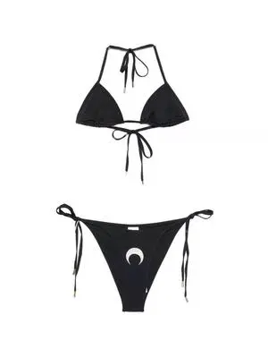 MARINE SERRE Triangle Bikini Set With Embroidered Motif - Black
