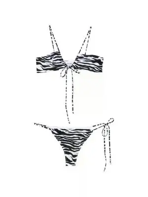 Attico Zebra-print Tie-fastening Bikini - White