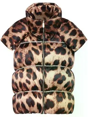 Philipp Plein Leopard-print Quilted Down Gilet - Neutrals