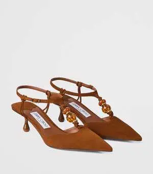 JIMMY CHOO Lauri 50 Suede Slingback Pumps - Brown