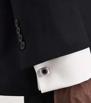 Tateossian Onyx Graffiato Rounded Square Cufflinks And Studs Set