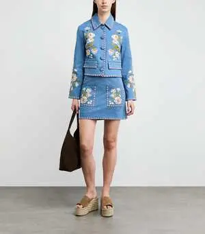 Veronica Beard Embroidered Denim Tailored Jacket