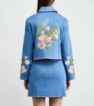 Veronica Beard Embroidered Denim Tailored Jacket