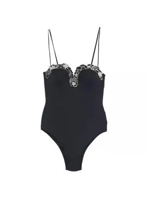 TWINSET Floral-embroidered One Piece Swimsuit - Black