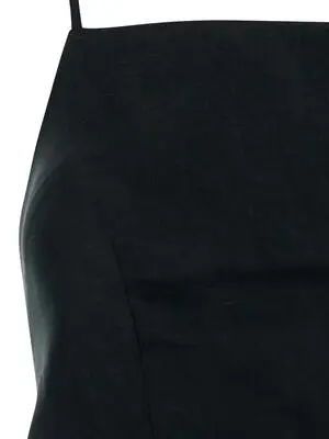 SEMICOUTURE Linen Square Neck Spaghetti Strap Top - Black
